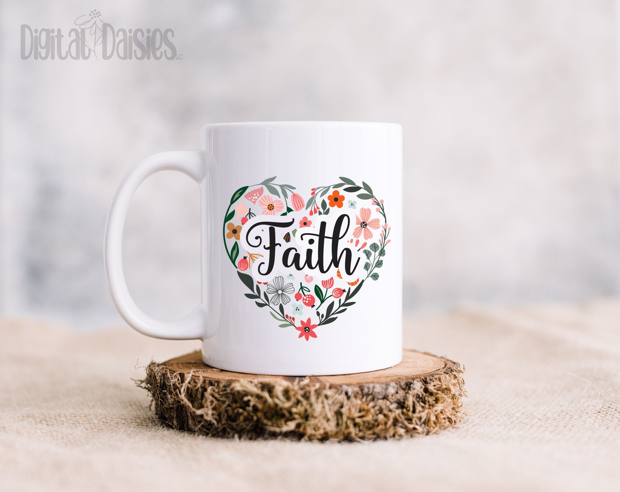 Faith Word Floral Heart Printable Wall Art, Faith Sublimation Svg ...