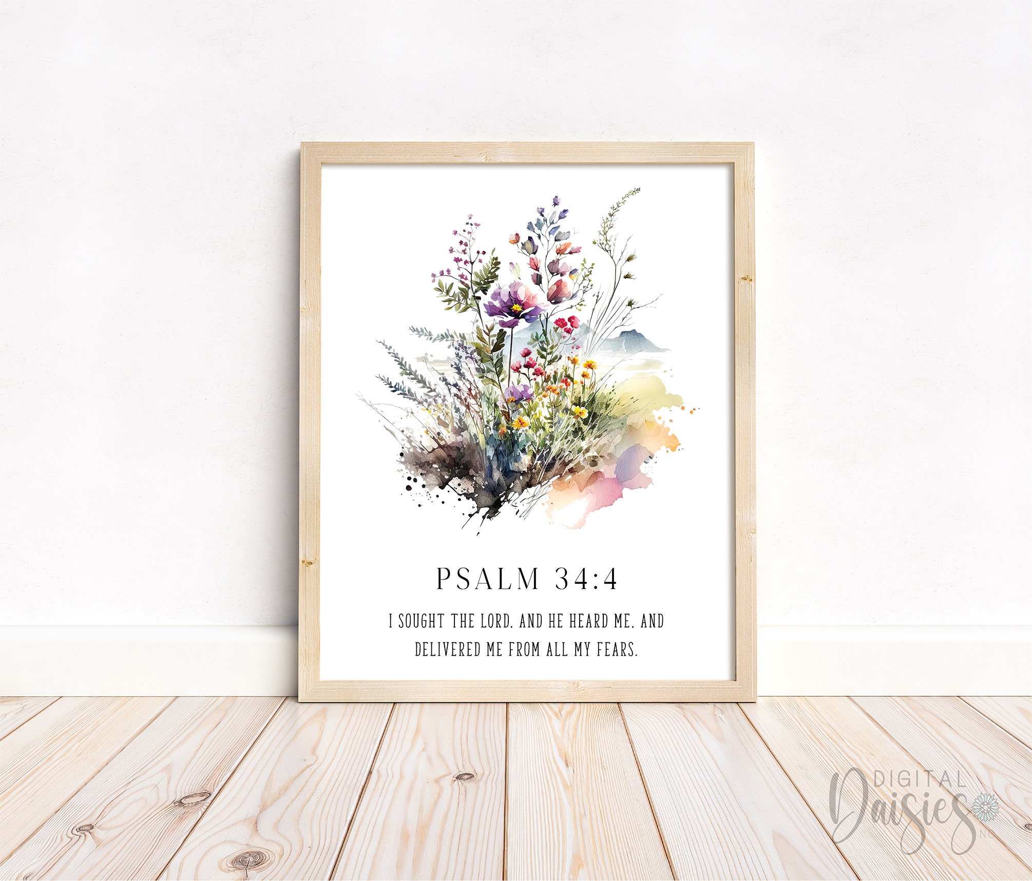 Psalms 34:4 Wildflower Bible Verse Wall Art, Scripture Art Print ...