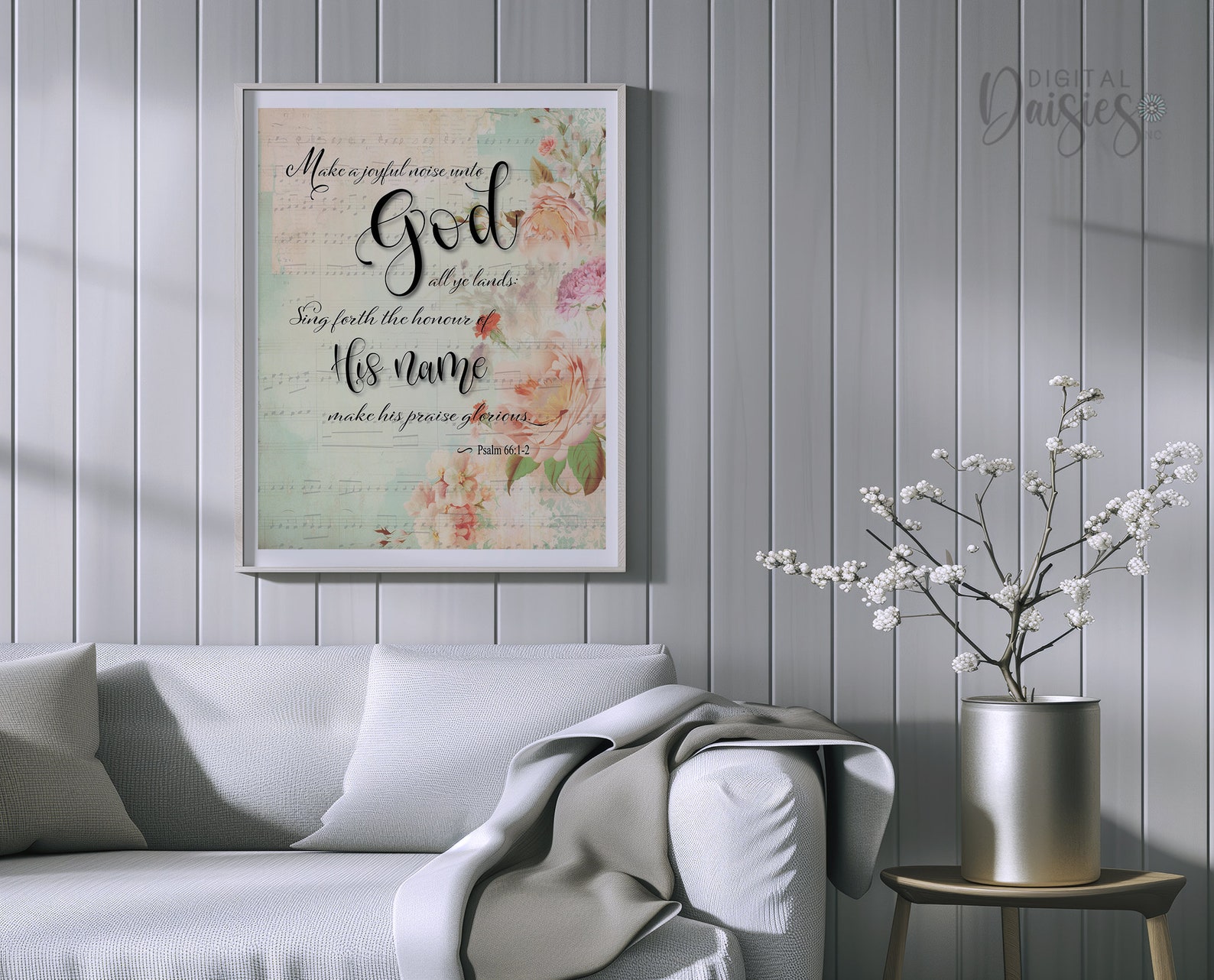 Psalms 66 Bible Verse Wall Art, Floral Scripture Print Digital ...