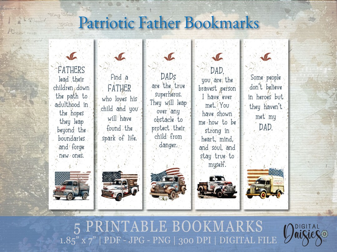Patriotic Father Truck Bookmark Set, America Trucks Bookmark, Gift for ...