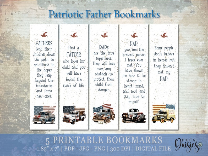 Patriotic Father Truck Bookmark Set, America Trucks Bookmark, Gift for ...