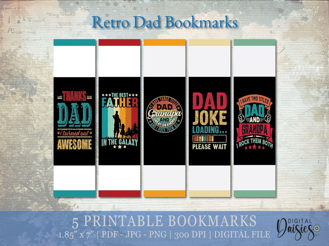 Retro Dad Bookmark Set, Gift for Fathers, Bookmark for Dad, Instant ...
