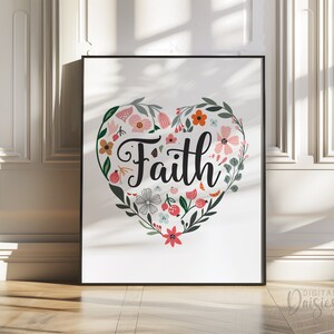 Faith Word Floral Heart Printable Wall Art, Faith Sublimation Svg ...