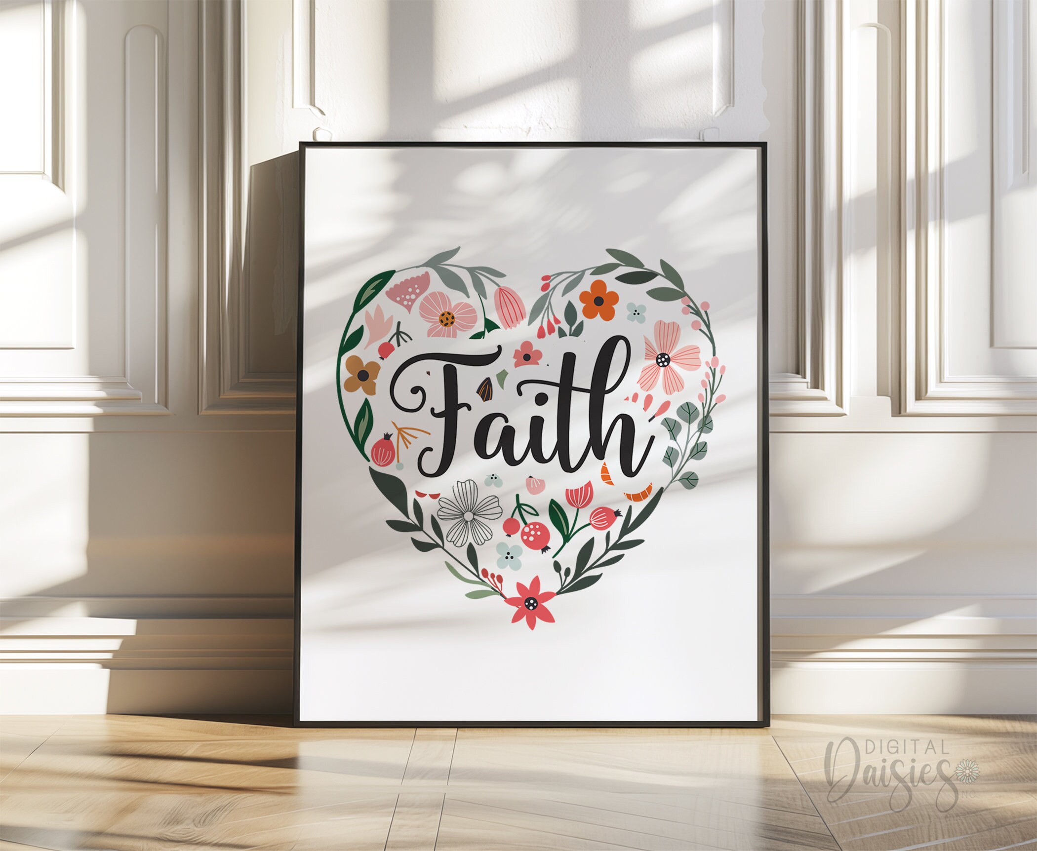 Faith Word Floral Heart Printable Wall Art, Faith Sublimation Svg ...