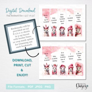 Llama Holiday Bookmark Set, Printable Bookmark Set, Printable Bookmark ...