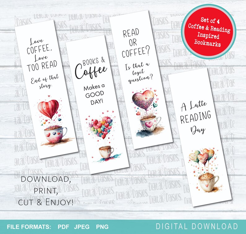 Heart Coffee Cup Bookmark Set Coffee and Reading Bookmark - Etsy