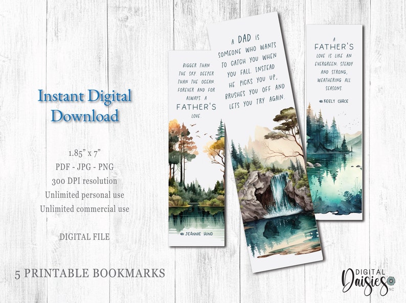 Father's Day Scripture Bookmark Set: Lake & Mountain Scene (digital ...