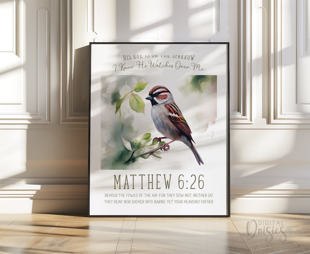Matthew 6:26 Bible Verse Wall Art, Watercolor Sparrow Painting ...