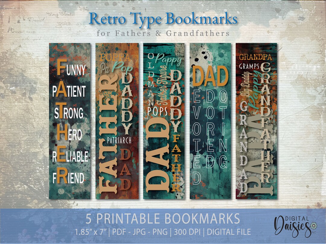 Father Names Printable Bookmark Set, Printable Bookmark, Reading ...