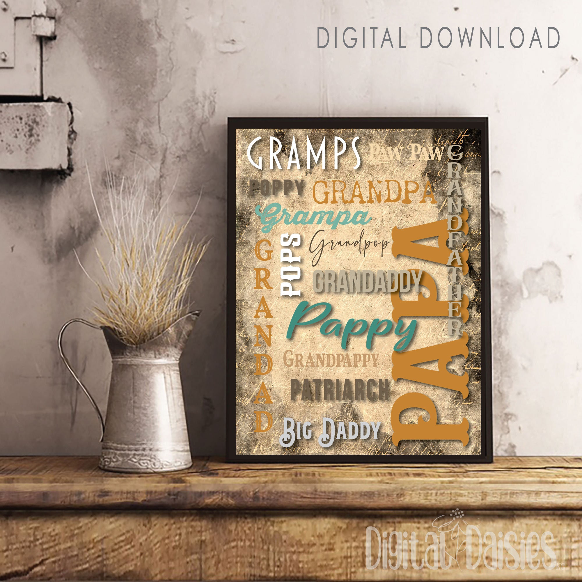 Grandfather Names Gift Printable Wall Art, Instant Download, DIGITAL ...
