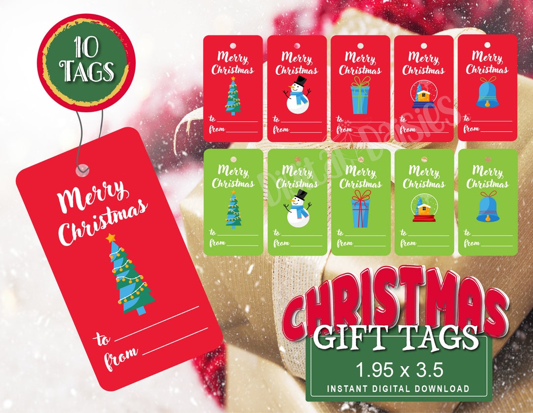 Printable Christmas Gift Tags Set of 10 DIGITAL Download PNG PDF ...