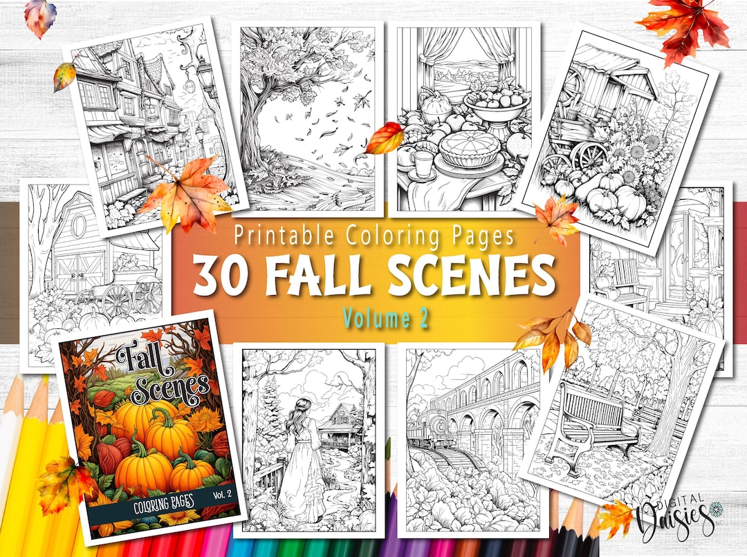 Fall Scenes Coloring Book, Autumn Coloring Book Vol 2, Christian ...