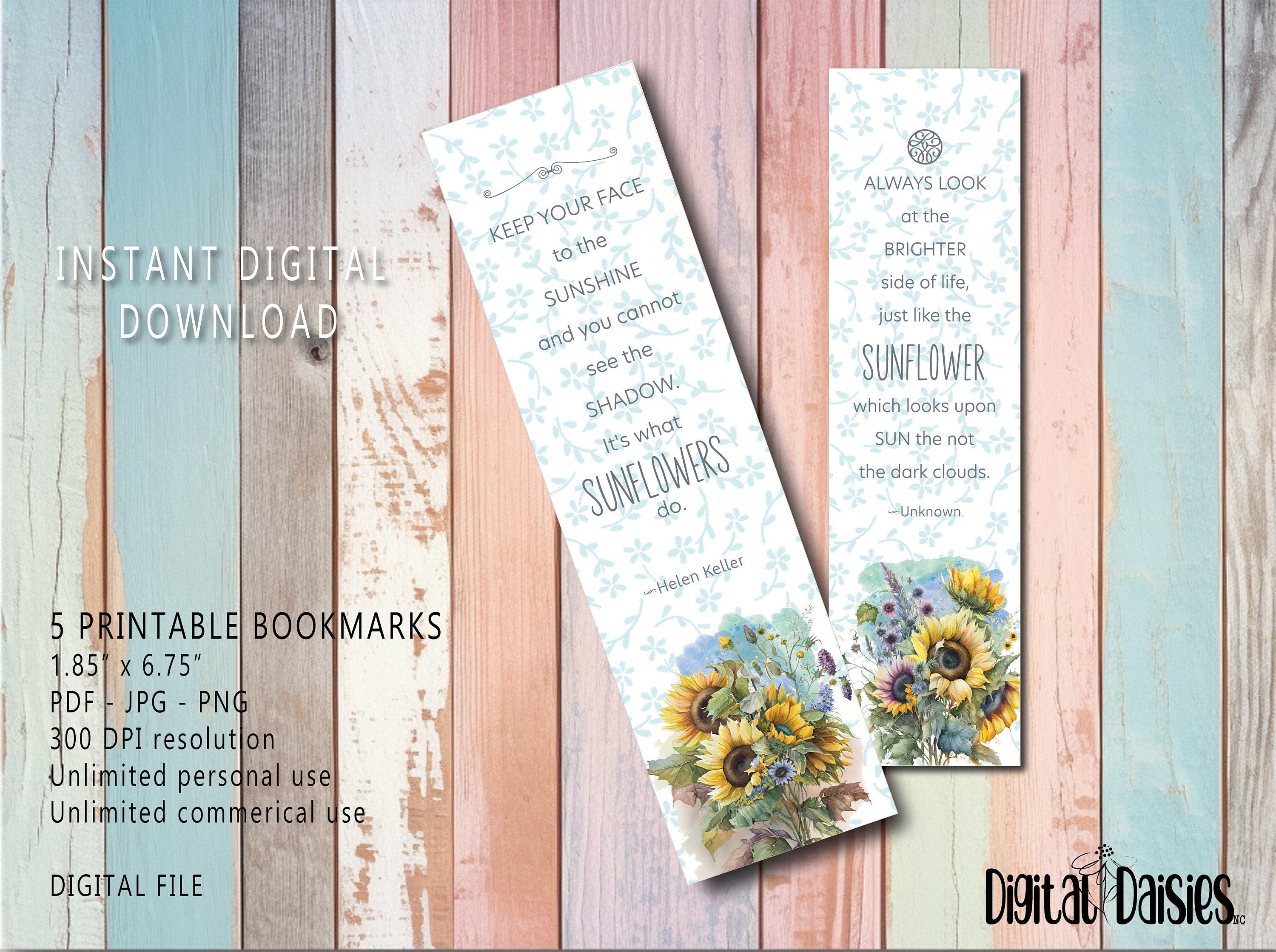 Sunflower Printable Bookmark Set Printable Bookmark Reading - Etsy