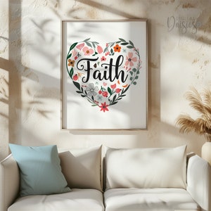 Faith Word Floral Heart Printable Wall Art, Faith Sublimation Svg ...