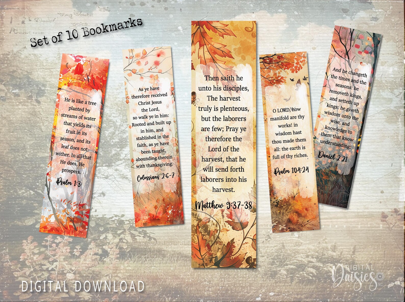 Fall Bible Verse Bookmarks: Autumn Scripture Scenes (digital Download ...