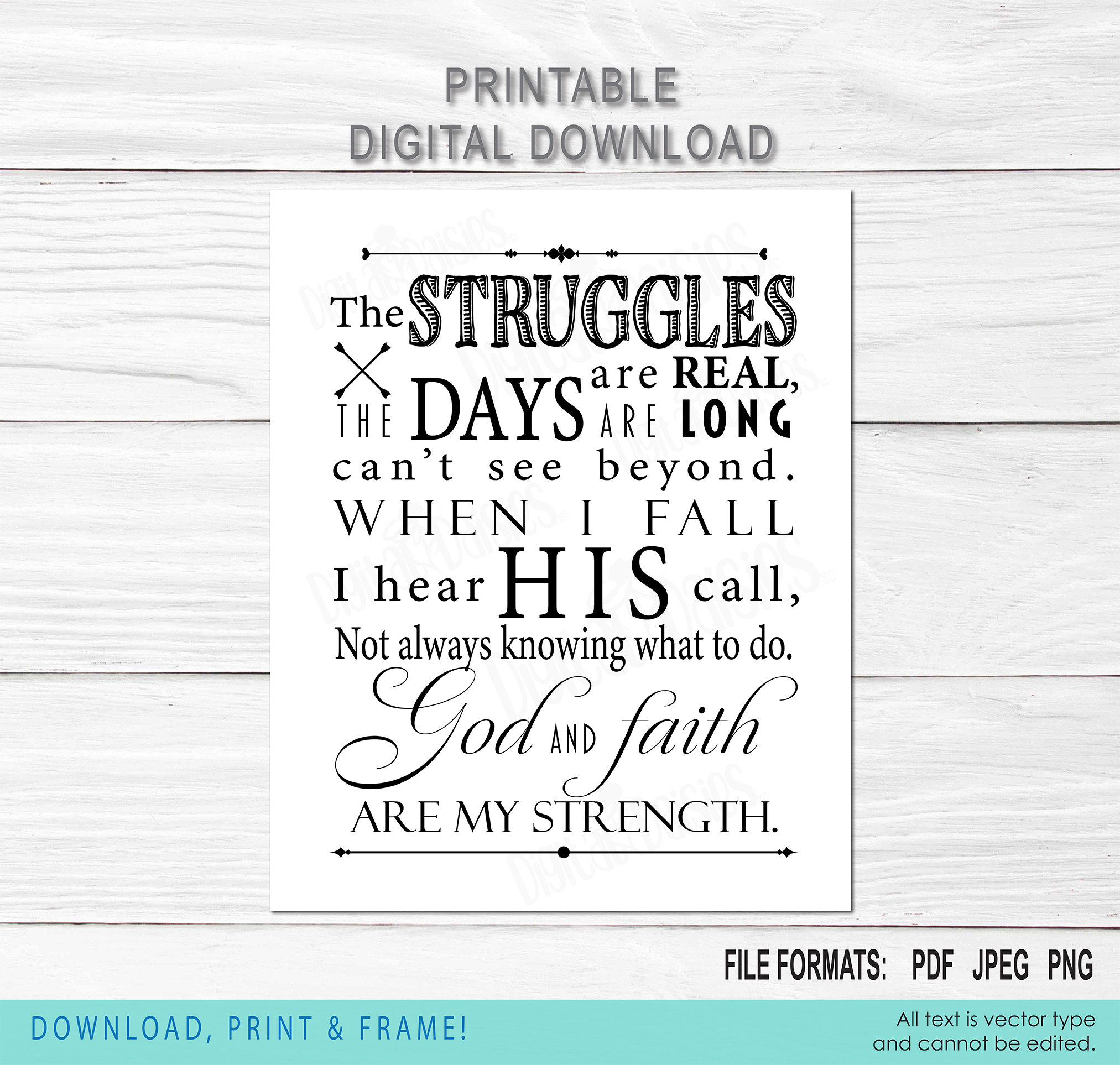 Christian Wall Art, the Struggles Are Real, Digital Wall Art for ...