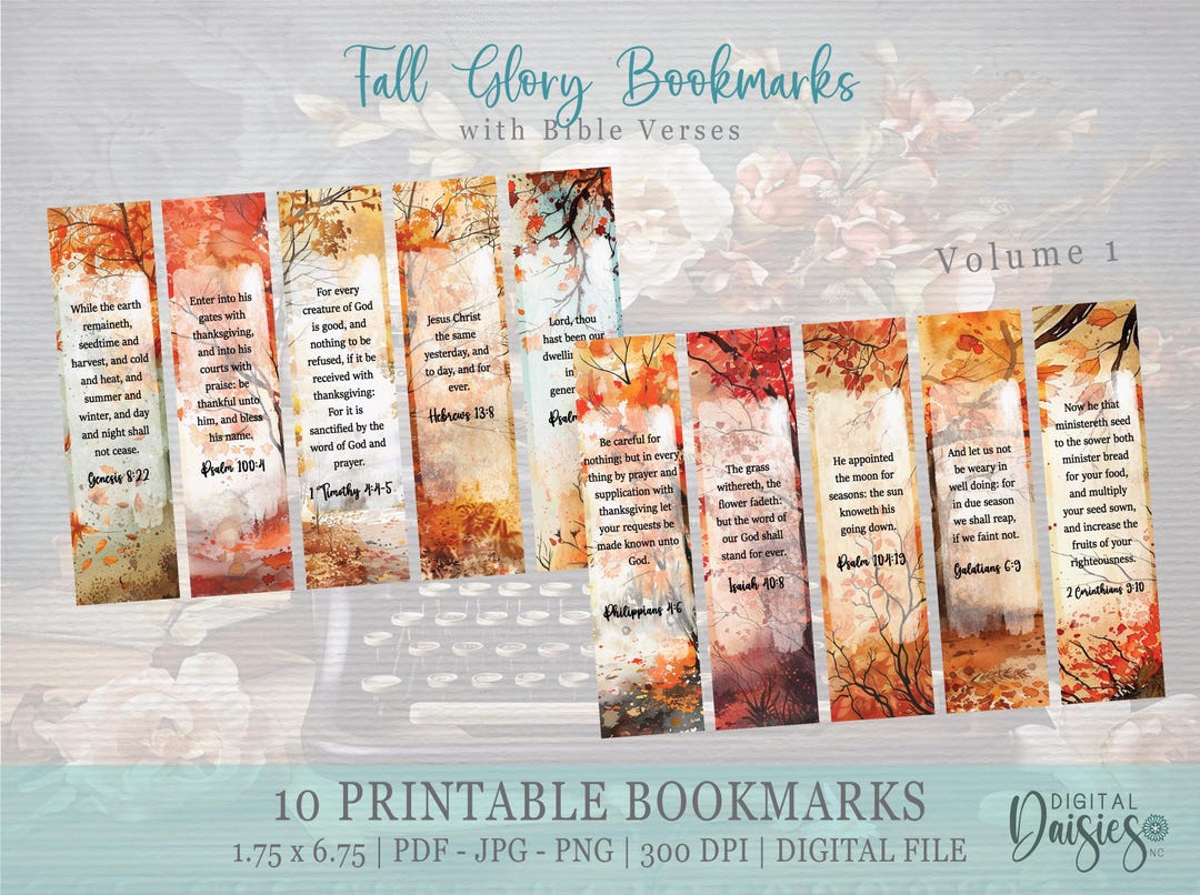 Fall Bible Verse Bookmark Set: Autumn Scenery Printables (digital ...