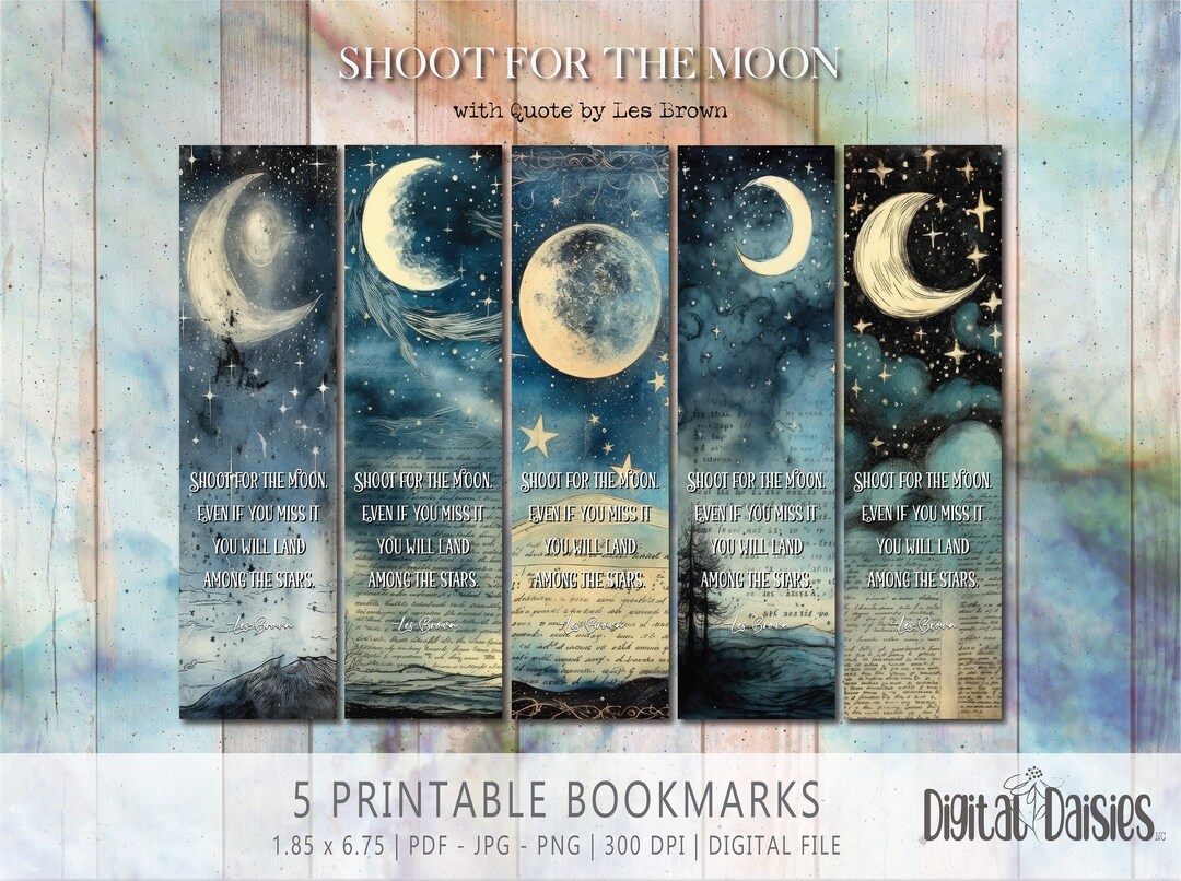Shoot for the Moon Printable Bookmark Set, Reading Bookmark, Instant ...