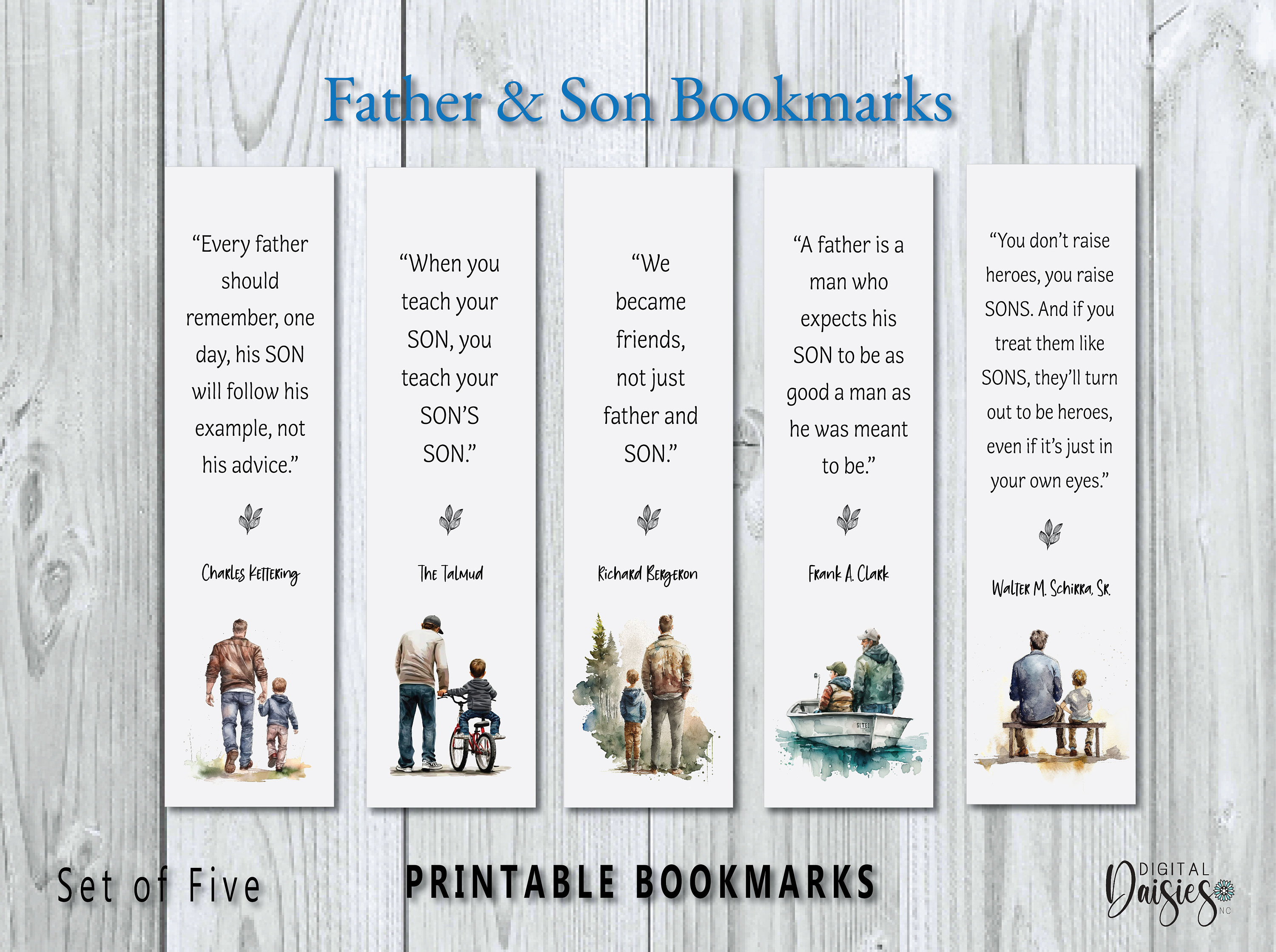 Father Son Bookmark Set, Printable Bookmark Set, Printable Bookmark ...