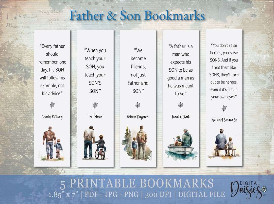 Father Son Bookmark Set, Printable Bookmark Set, Printable Bookmark ...