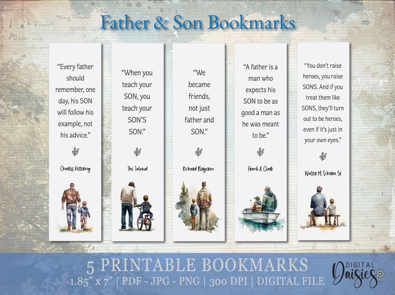 Father Son Bookmark Set, Printable Bookmark Set, Printable Bookmark ...