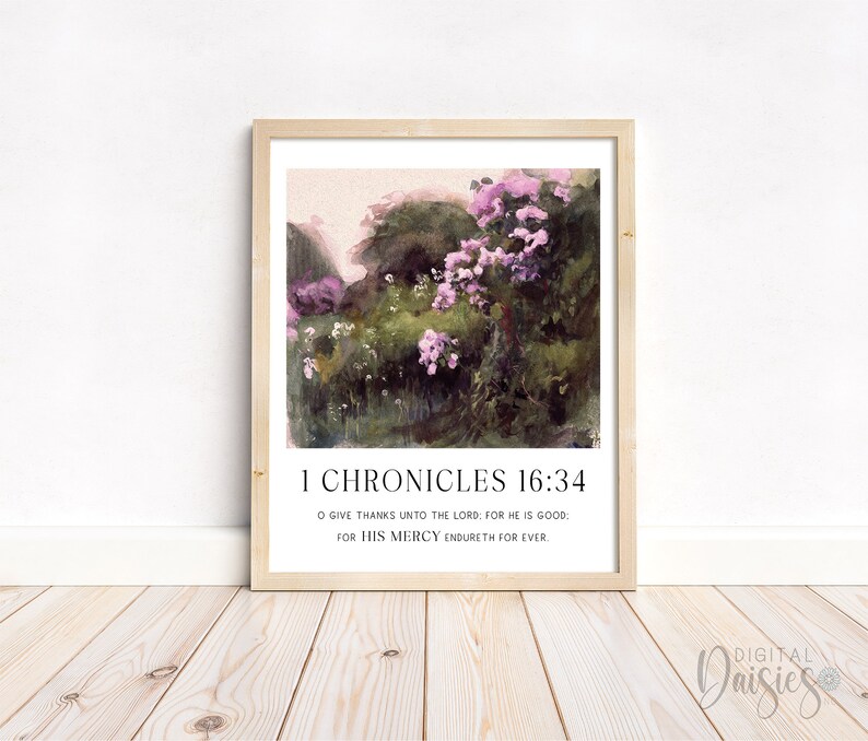 1 Chronicles 16:34 Bible Verse Wall Art, Printable Scripture, Vintage ...