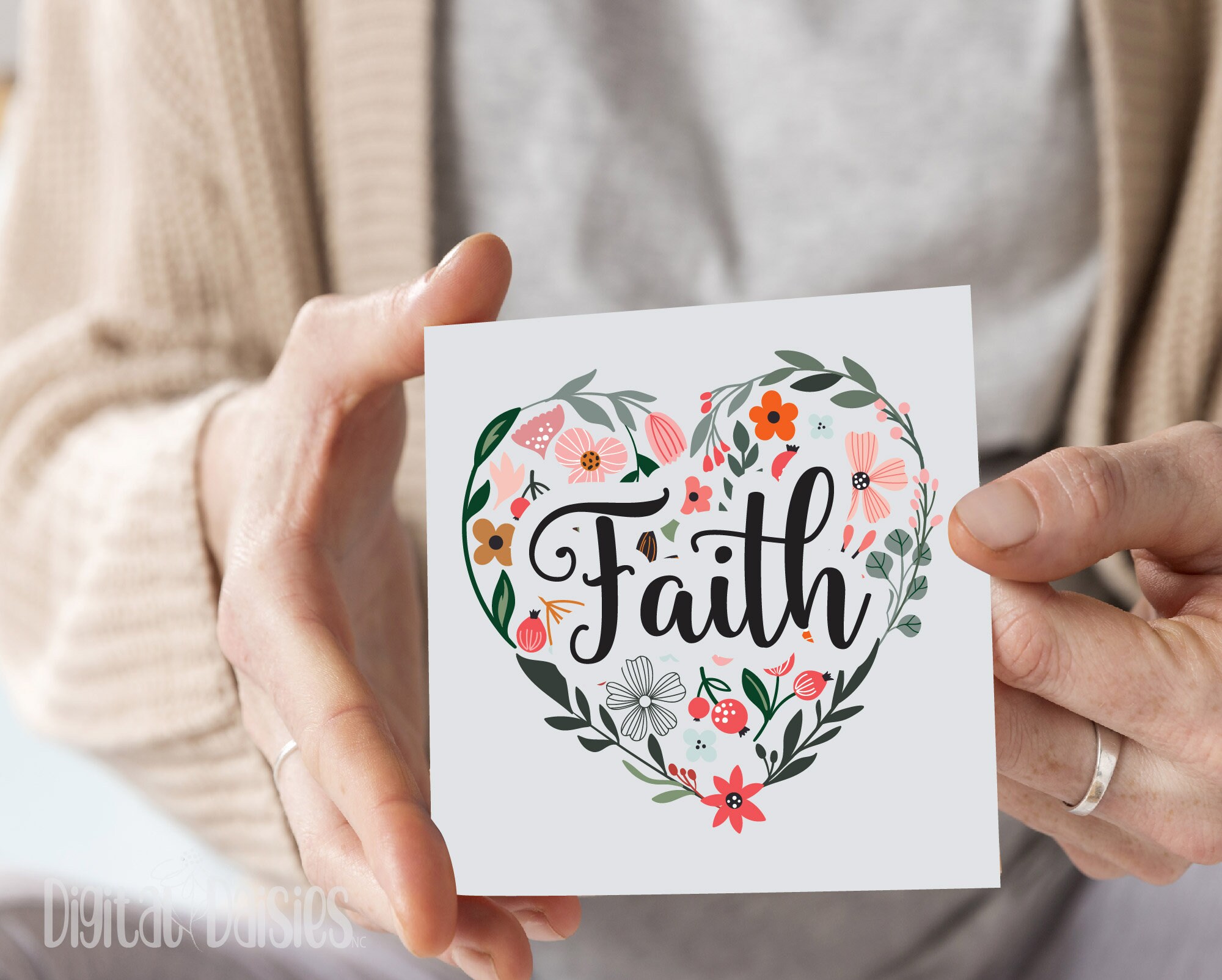 Faith Word Floral Heart Printable Wall Art, Faith Sublimation Svg ...