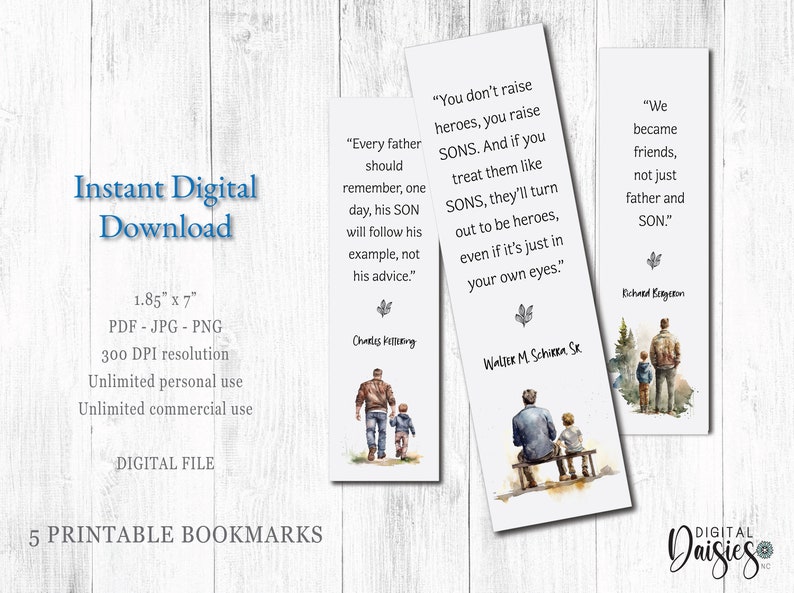 Father Son Bookmark Set, Printable Bookmark Set, Printable Bookmark ...