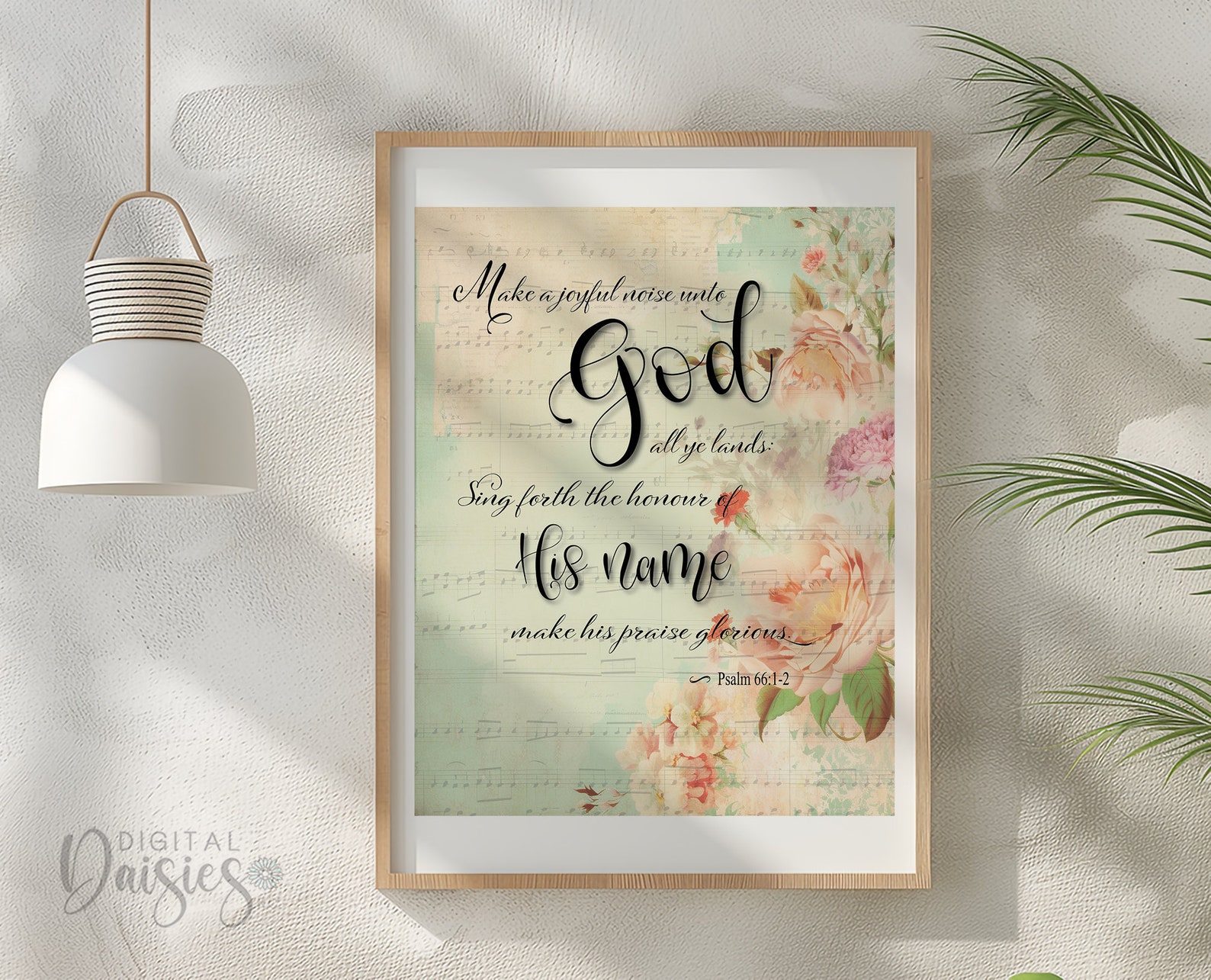 Psalms 66 Bible Verse Wall Art, Floral Scripture Print Digital ...