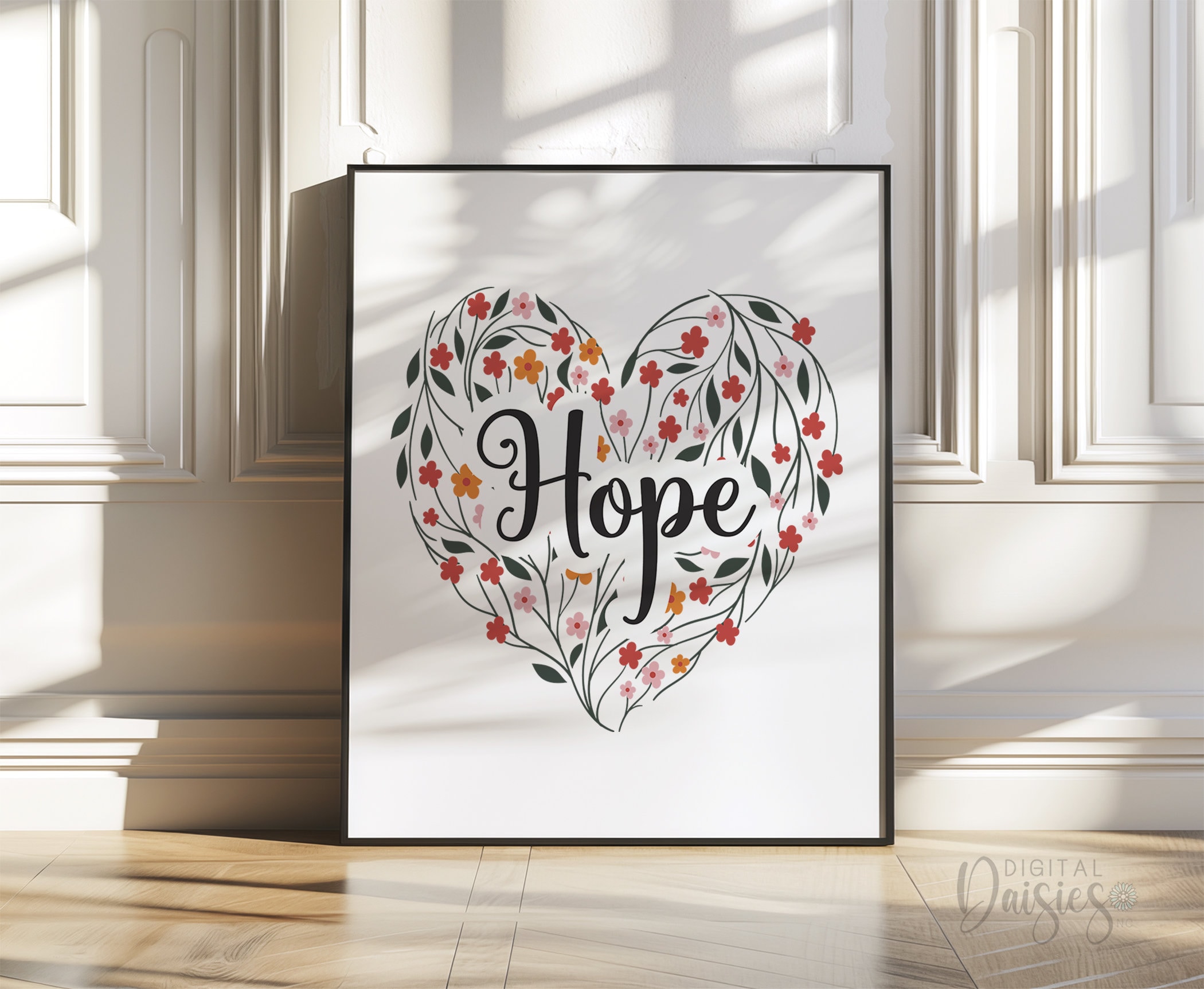 Hope Typography Floral Heart Digital Png, Instant Download DIGITAL ...