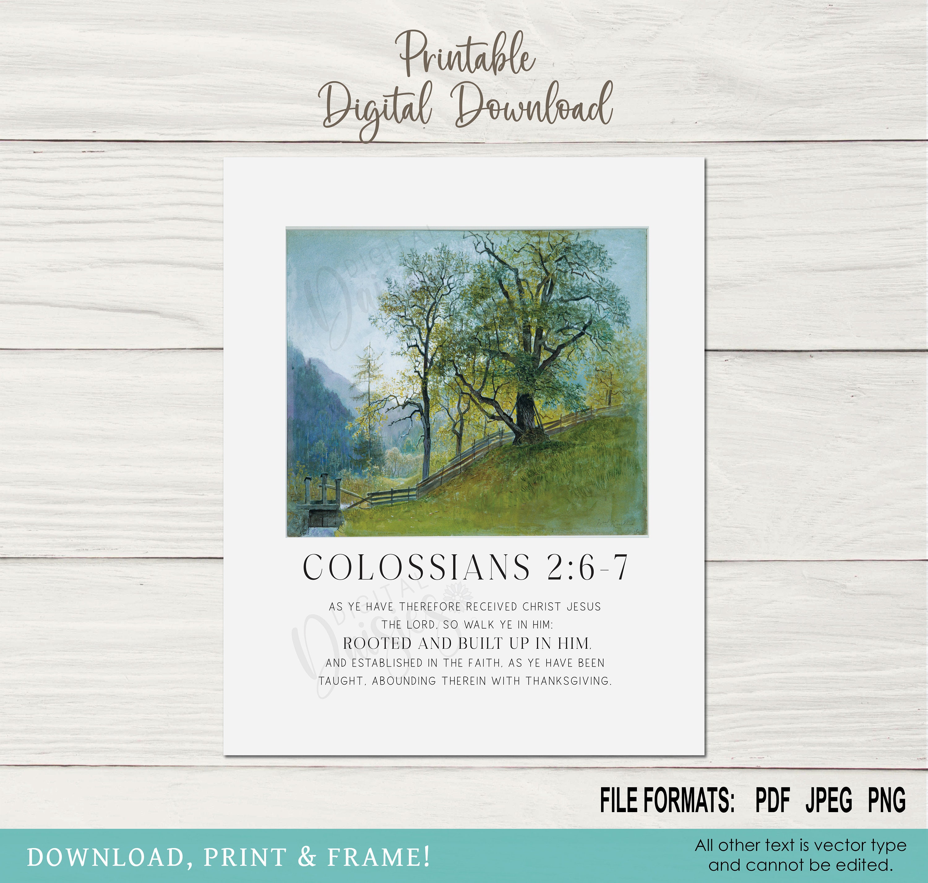 Colossians 2:6-7 Bible Verse Wall Art, Vintage Gallery Tree Scripture ...