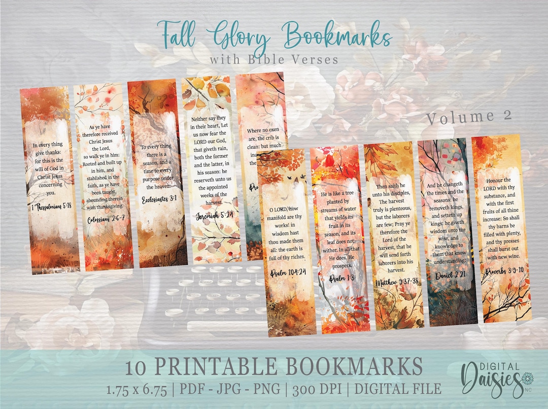 Fall Bible Verse Bookmark Set, Set of 10 Bookmark Printable, Gift for ...