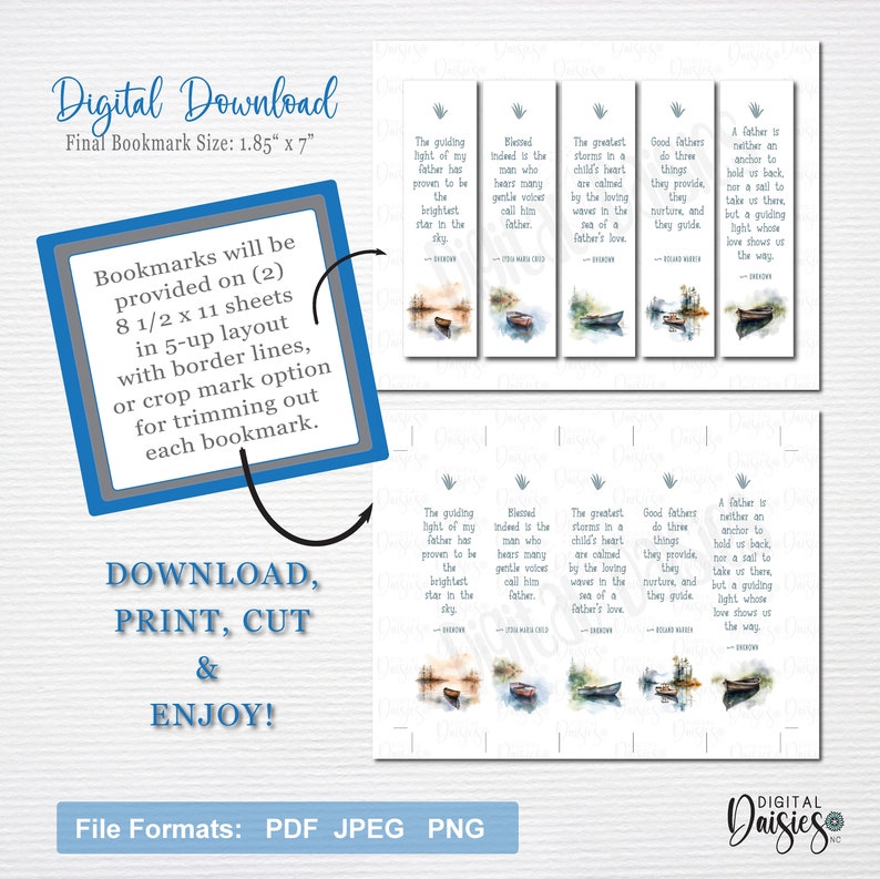 Father Lake Boat Printable Bookmark Set, Printable Reading Bookmark ...