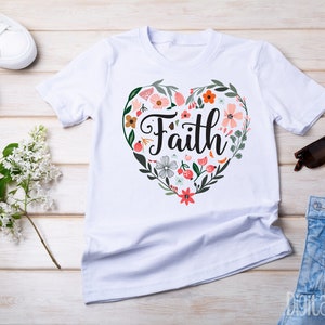 Faith Word Floral Heart Printable Wall Art, Faith Sublimation Svg ...
