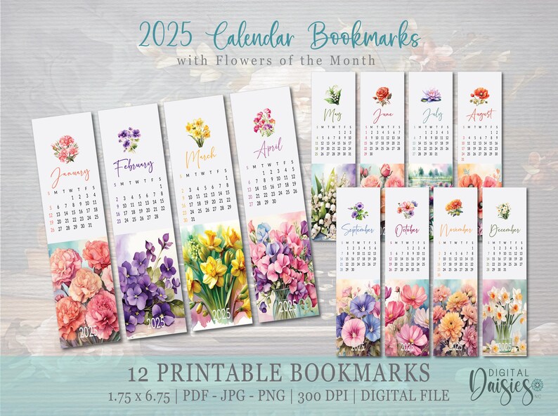 2025 Calendar Reading Bookmarks, Bookmarks INSTANT Digital Download PNG ...