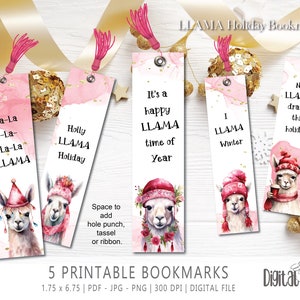 Llama Holiday Bookmark Set, Printable Bookmark Set, Printable Bookmark ...