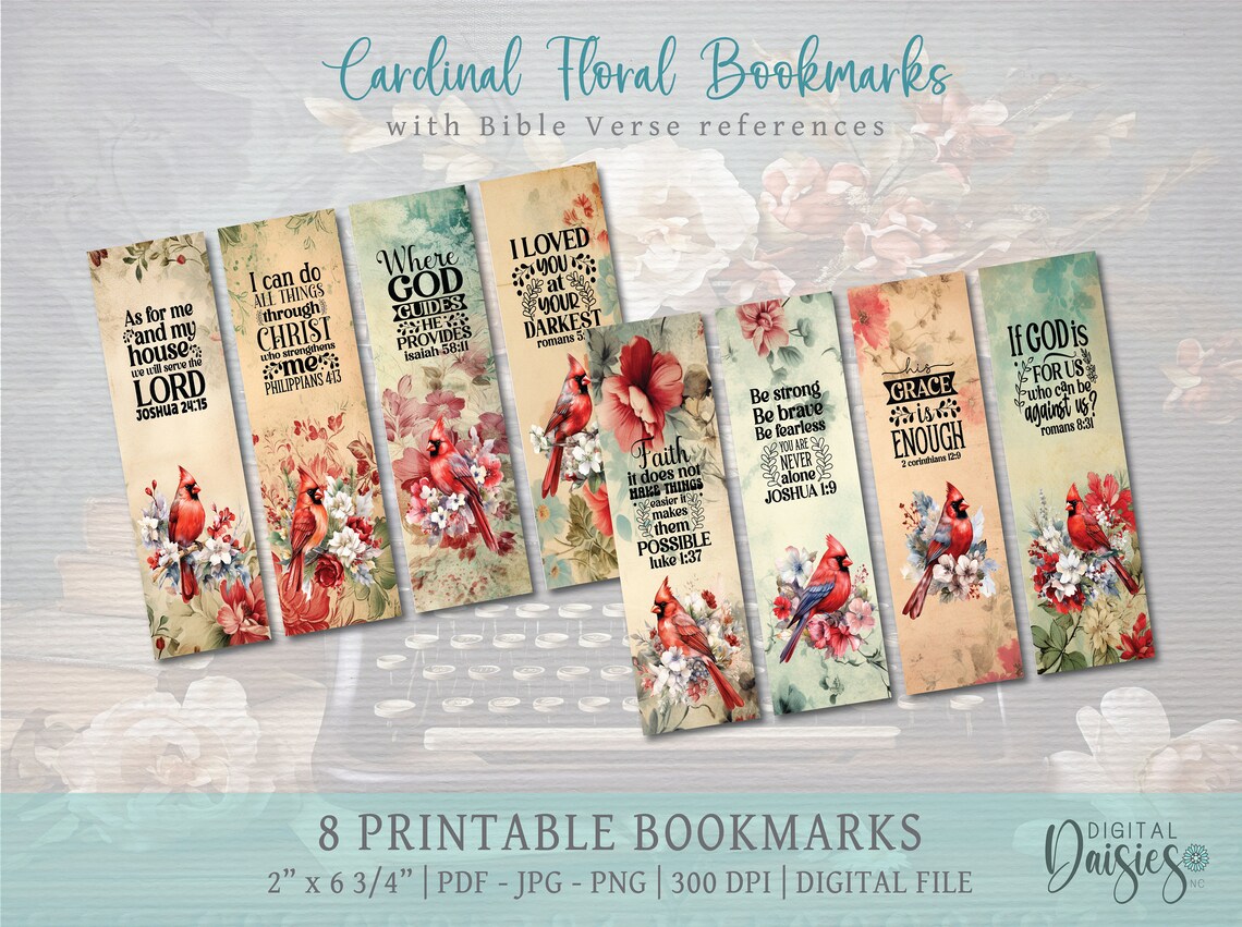 Cardinal Floral Printable Bookmark Set, Flower Bookmarks Set, Bookmarks ...