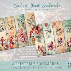 Cardinal Floral Printable Bookmark Set, Flower Bookmarks Set, Bookmarks ...