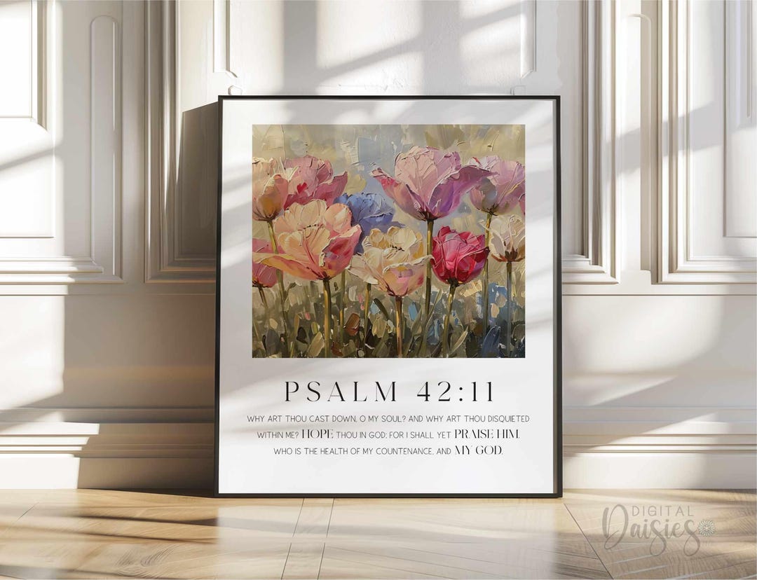 Psalm 42:11 Bible Verse Wall Art, Dreamy Tulip Watercolor, Scripture ...