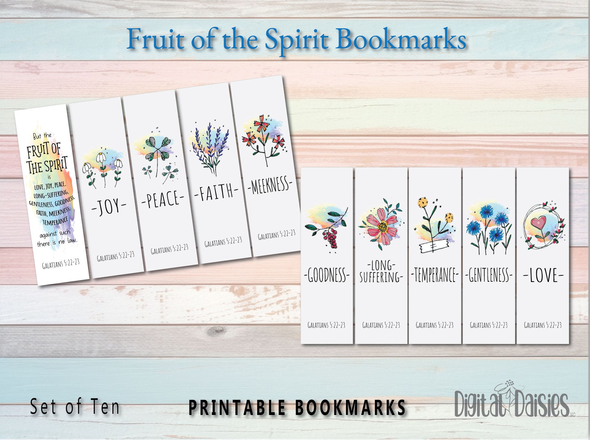 Fruit of the Spirit Bookmark Set, Galatians 8:22-23, Set of 10 Bookmark ...