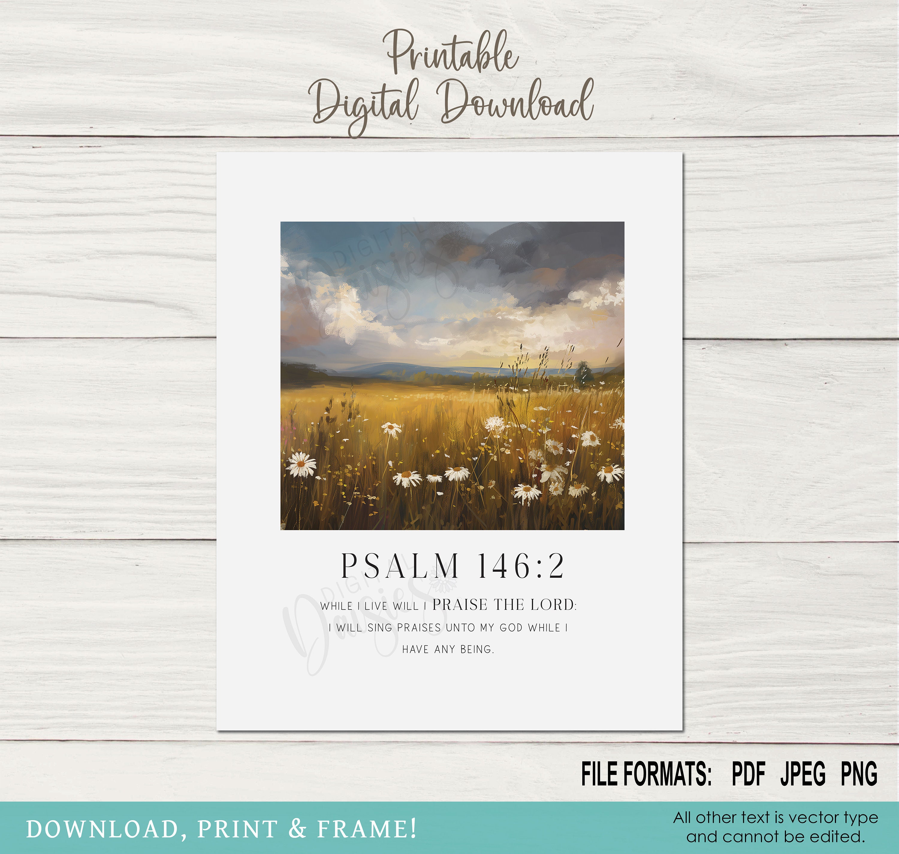 Psalms 146:2 Bible Verse Wall Art, Vintage Field of Flowers Oil ...