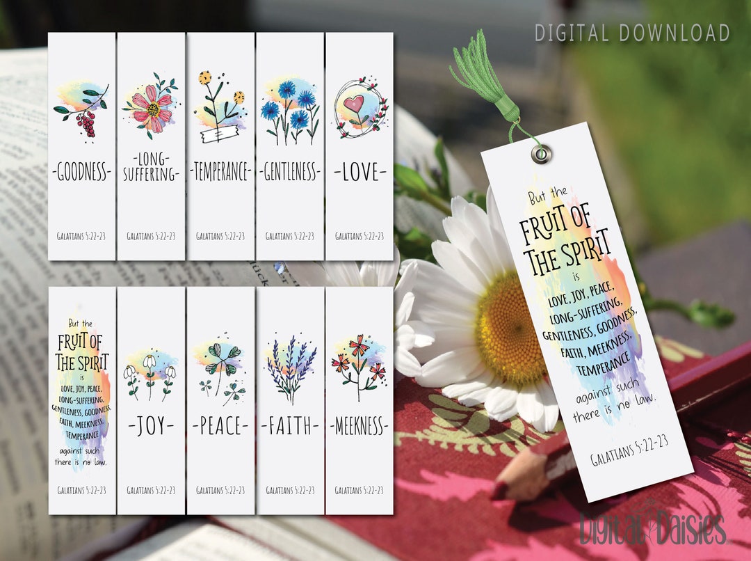 Fruit of the Spirit Bookmark Set, Galatians 8:22-23, Set of 10 Bookmark ...