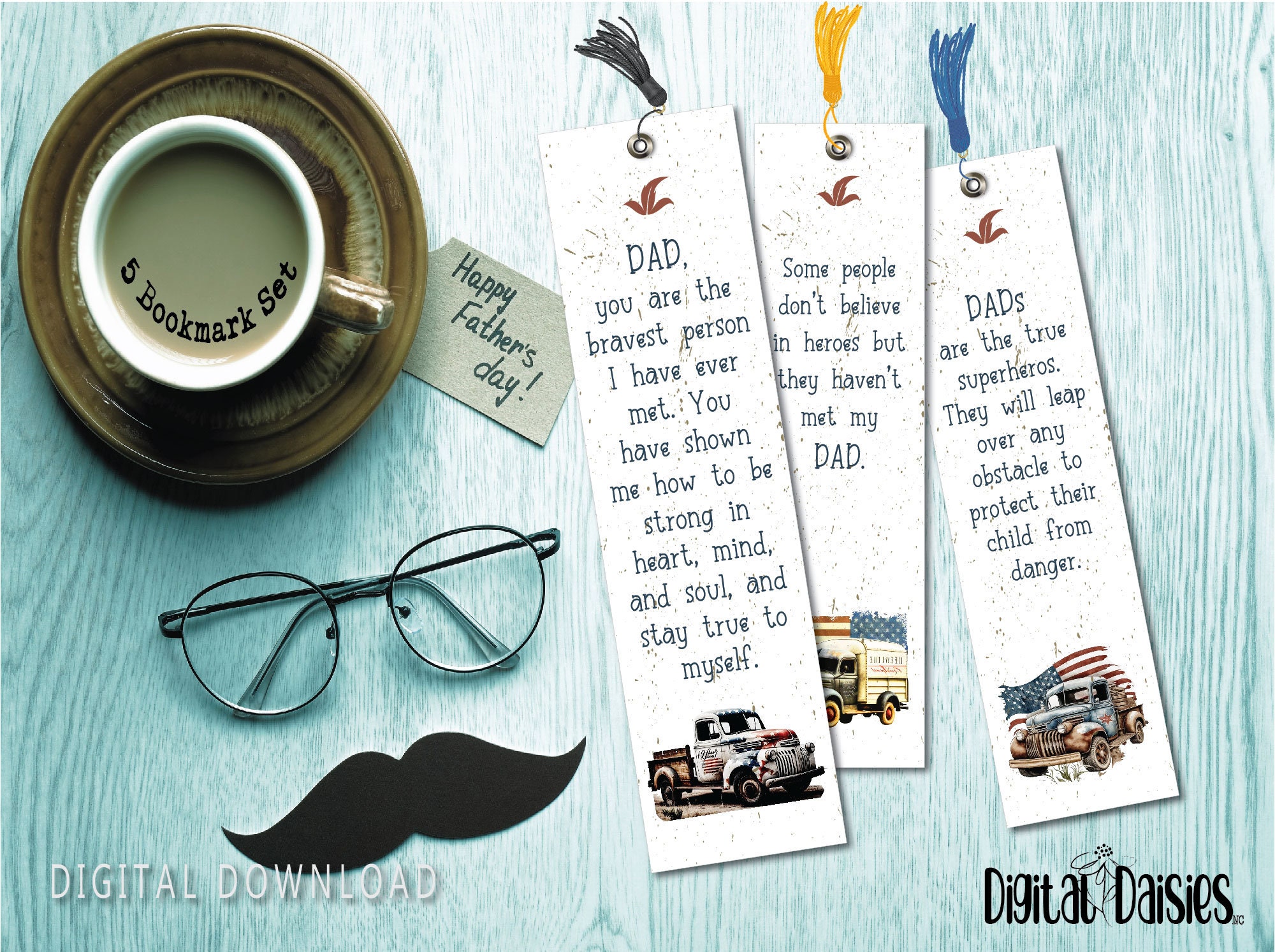Patriotic Father Truck Bookmark Set, America Trucks Bookmark, Gift for ...