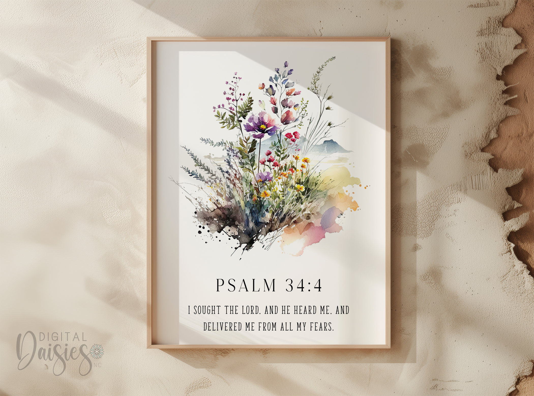 Psalms 34:4 Wildflower Bible Verse Wall Art, Scripture Art Print ...
