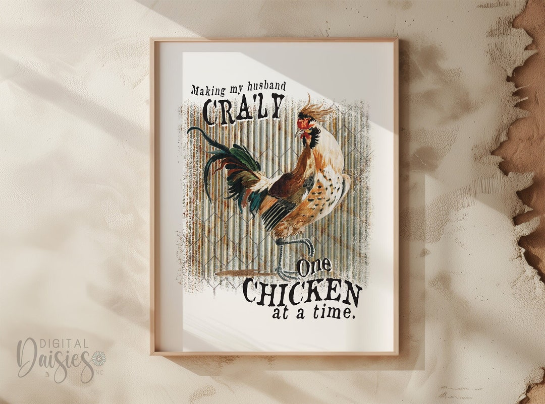 Funny Retro Chicken Printable Wall Art, Instant Download PNG, DIGITAL ...