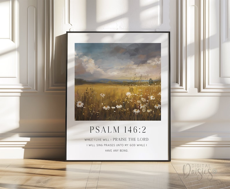 Psalms 146:2 Bible Verse Wall Art, Vintage Field of Flowers Oil ...