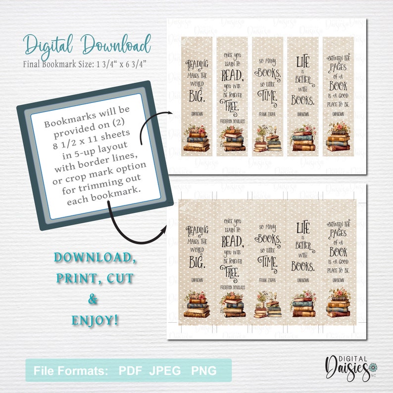 Reading Quote Bookmark Set, Printable Bookmark, Reading Bookmark ...