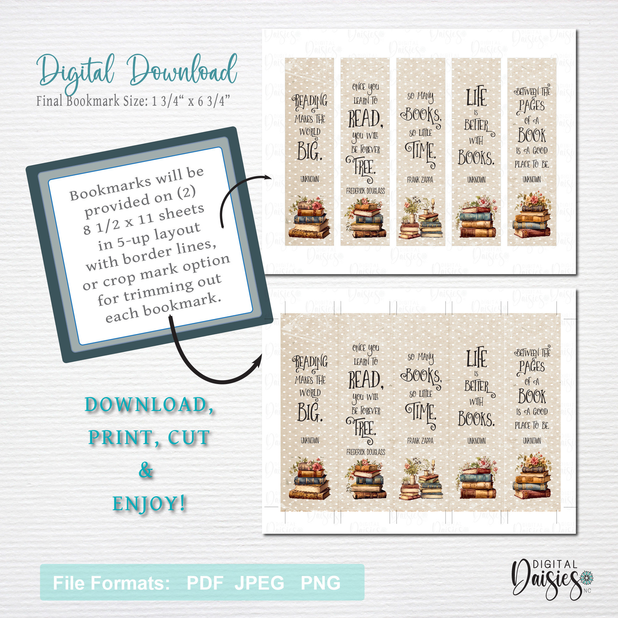 Reading Quote Bookmark Set, Printable Bookmark, Reading Bookmark ...