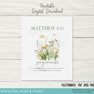 Matthew 6:15 Wildflower Bible Verse Wall Art, FORGIVENESS Scripture ...