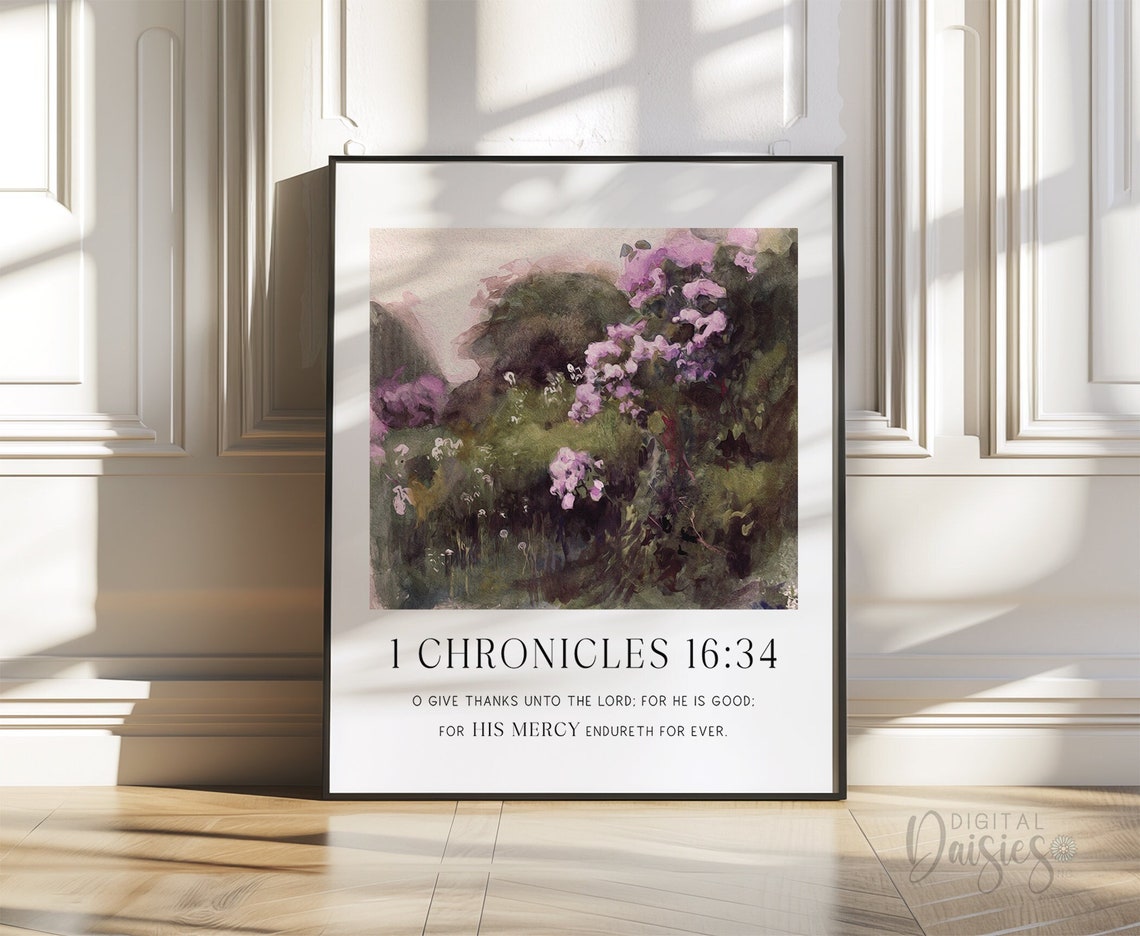 1 Chronicles 16:34 Bible Verse Wall Art, Printable Scripture, Vintage ...